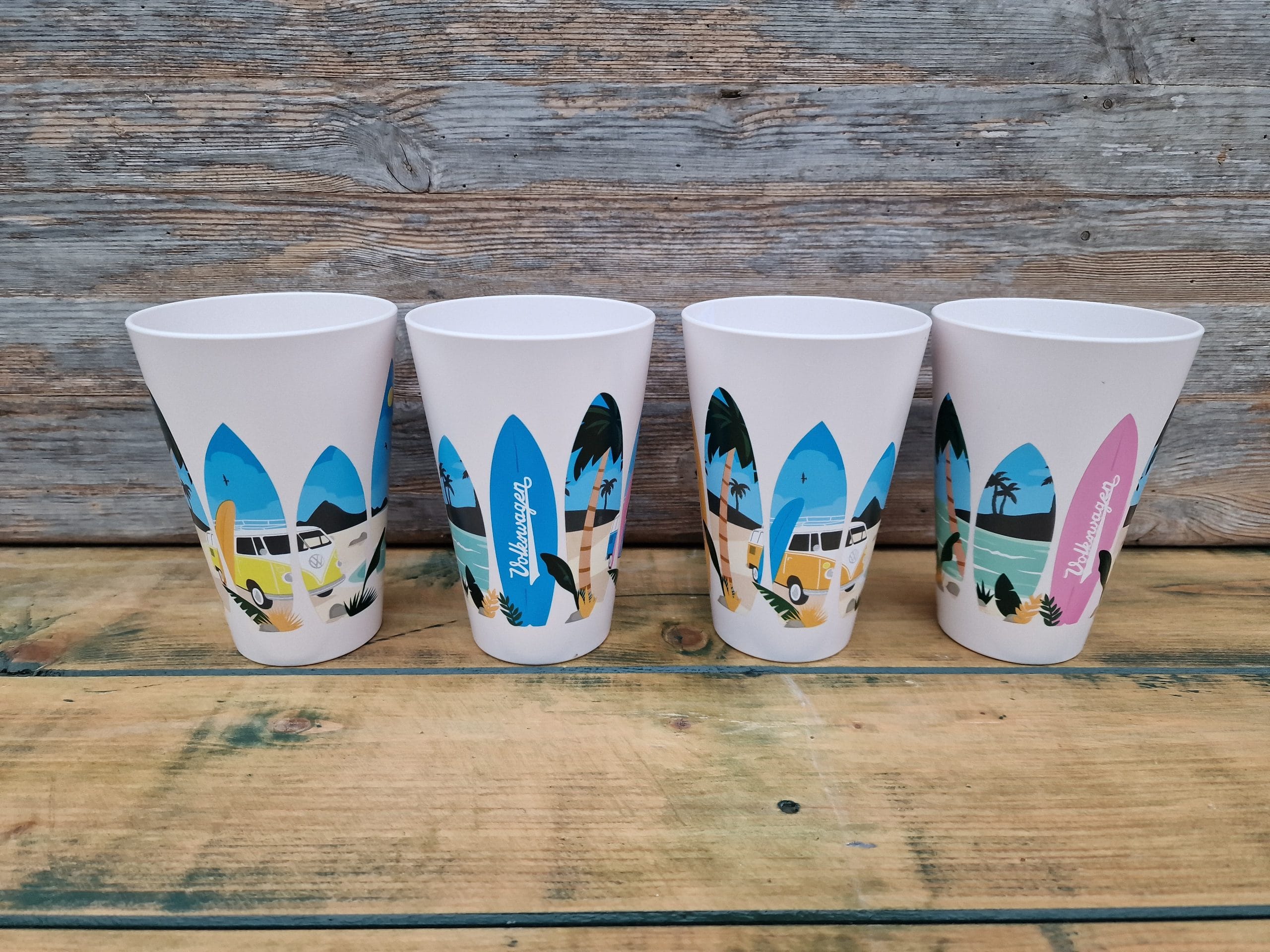 Volkswagen VW T1 Camper Bus Waves are Calling Set of 4 RPET Picnic Cups ...